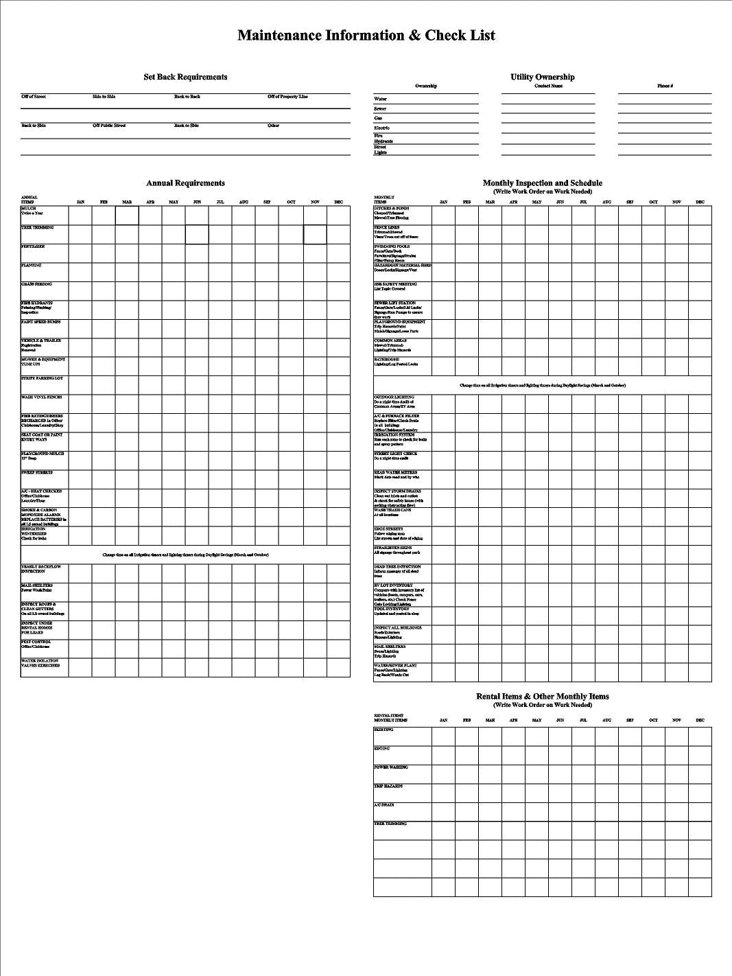 Maintenance Checklist (24" x 32") – Lakeshore Management